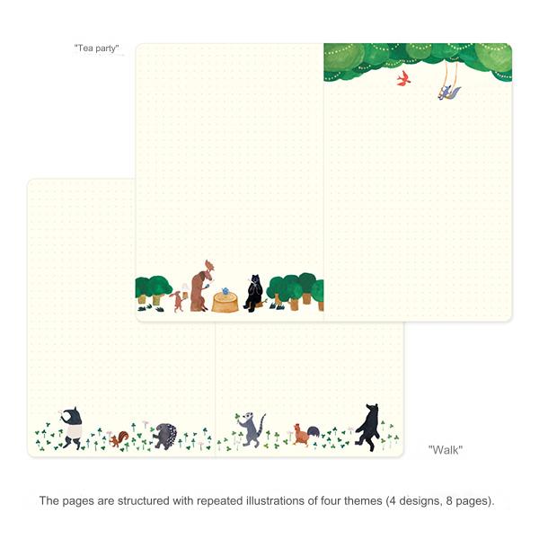 Midori Yuru Log Notebook - Forest Animals - Dot Grid 5 mm - B6 – Bunbougu